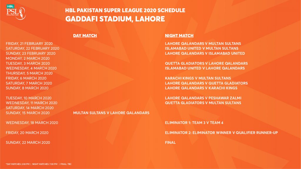 PSL 2020 Schedule, Match Fixtures & Time Table - PSL 5