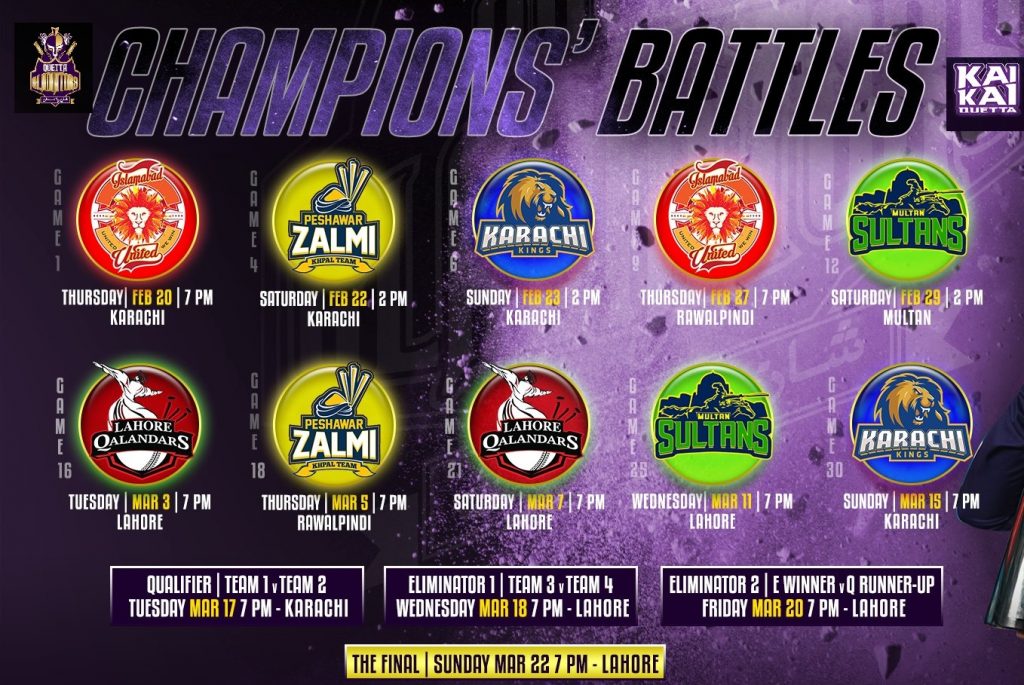 PSL 2020 Schedule, Match Fixtures & Time Table - PSL 5